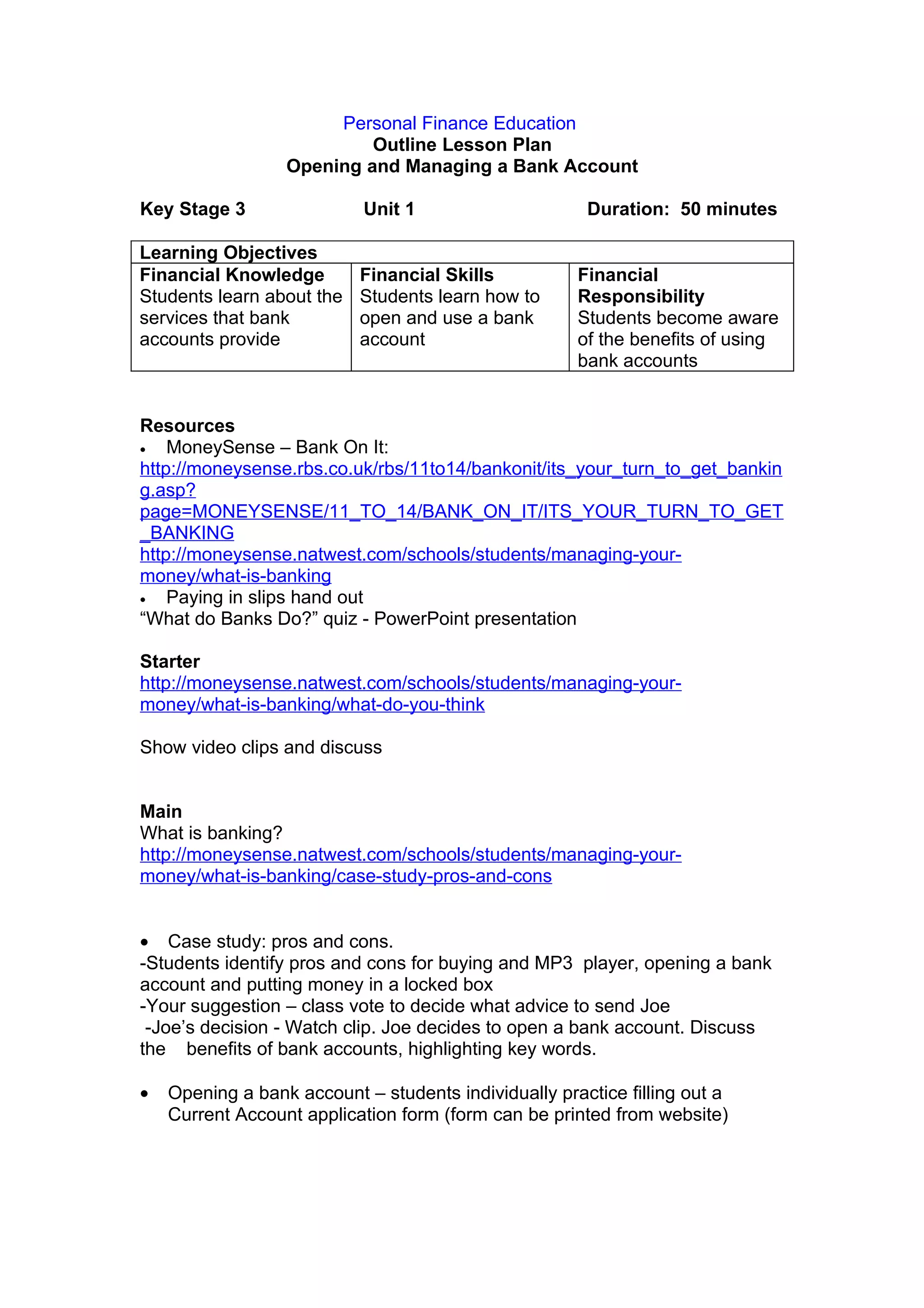 Opening and managing a bank account | DOC