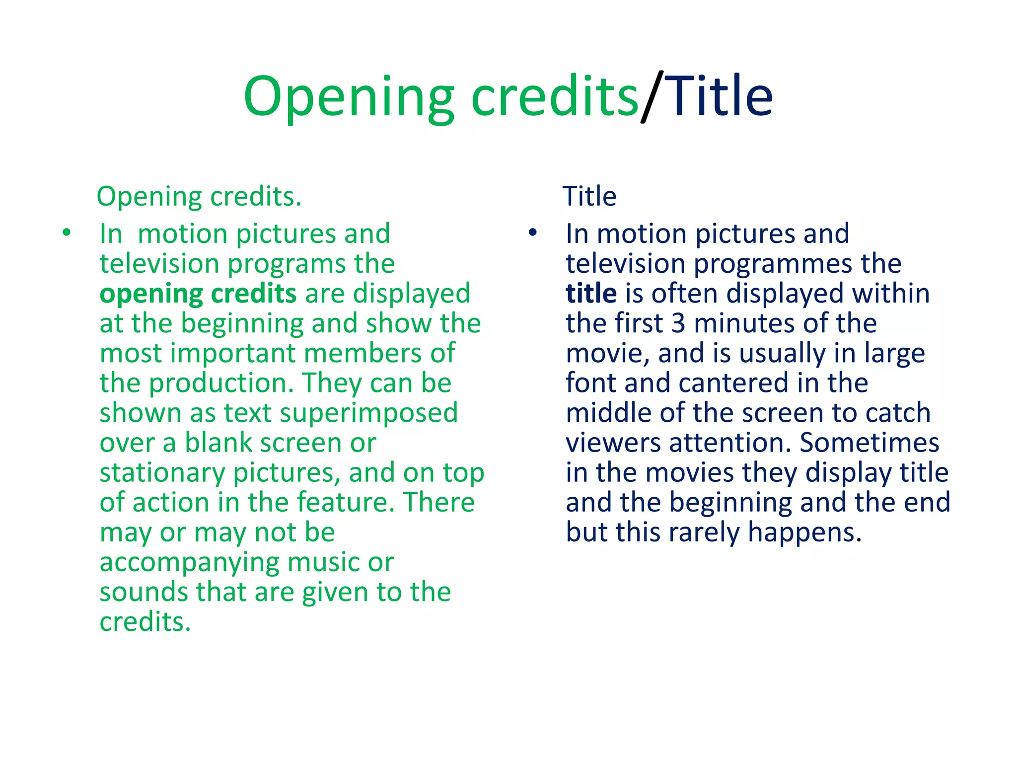 Opening credits and titles | PPTX