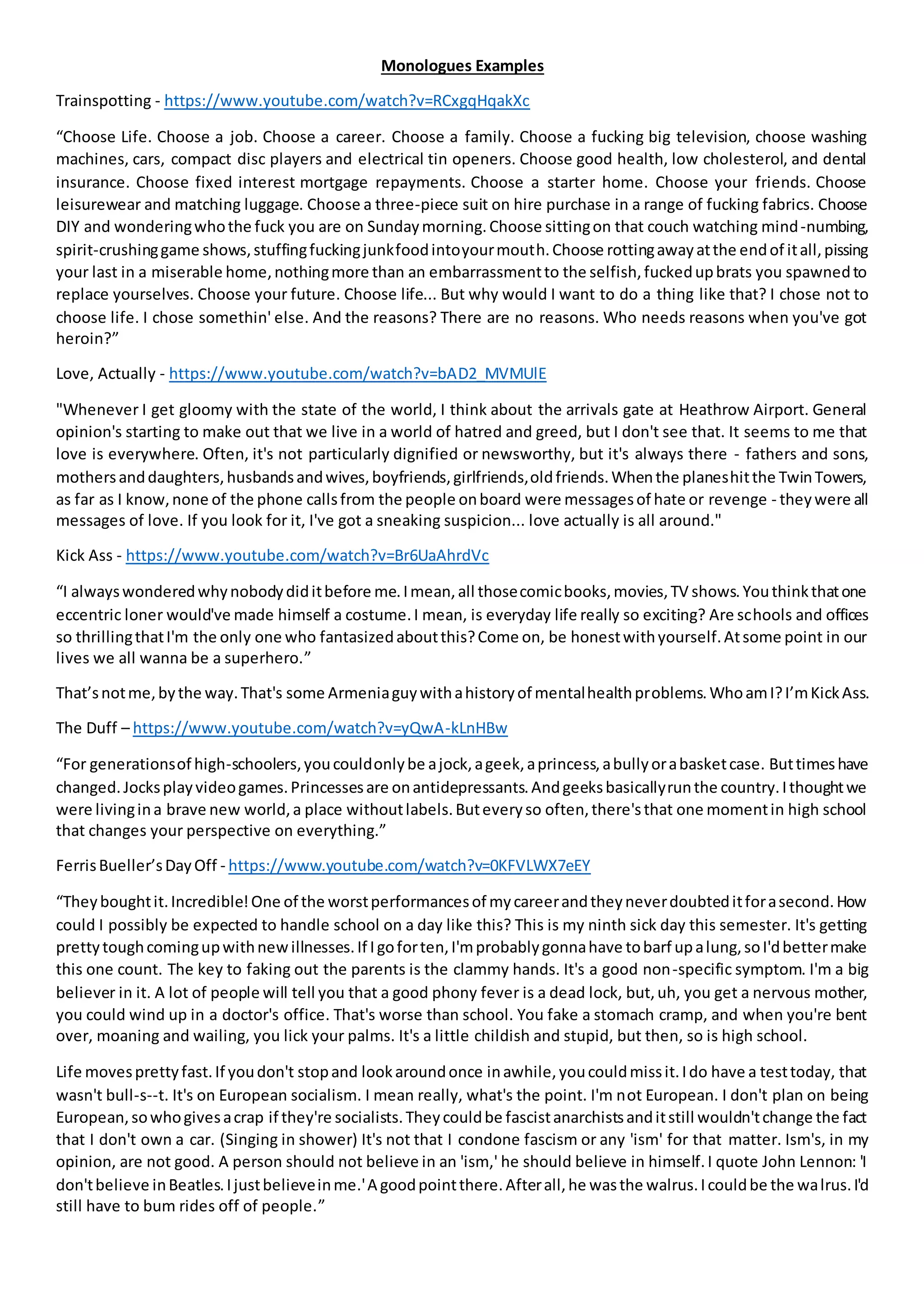 Monologue examples | DOCX