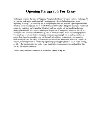 Opening Paragraph For Essay | PDF