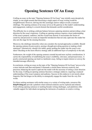 Opening Sentence Of An Essay. University of Vermont | PDF | Hobbies ...