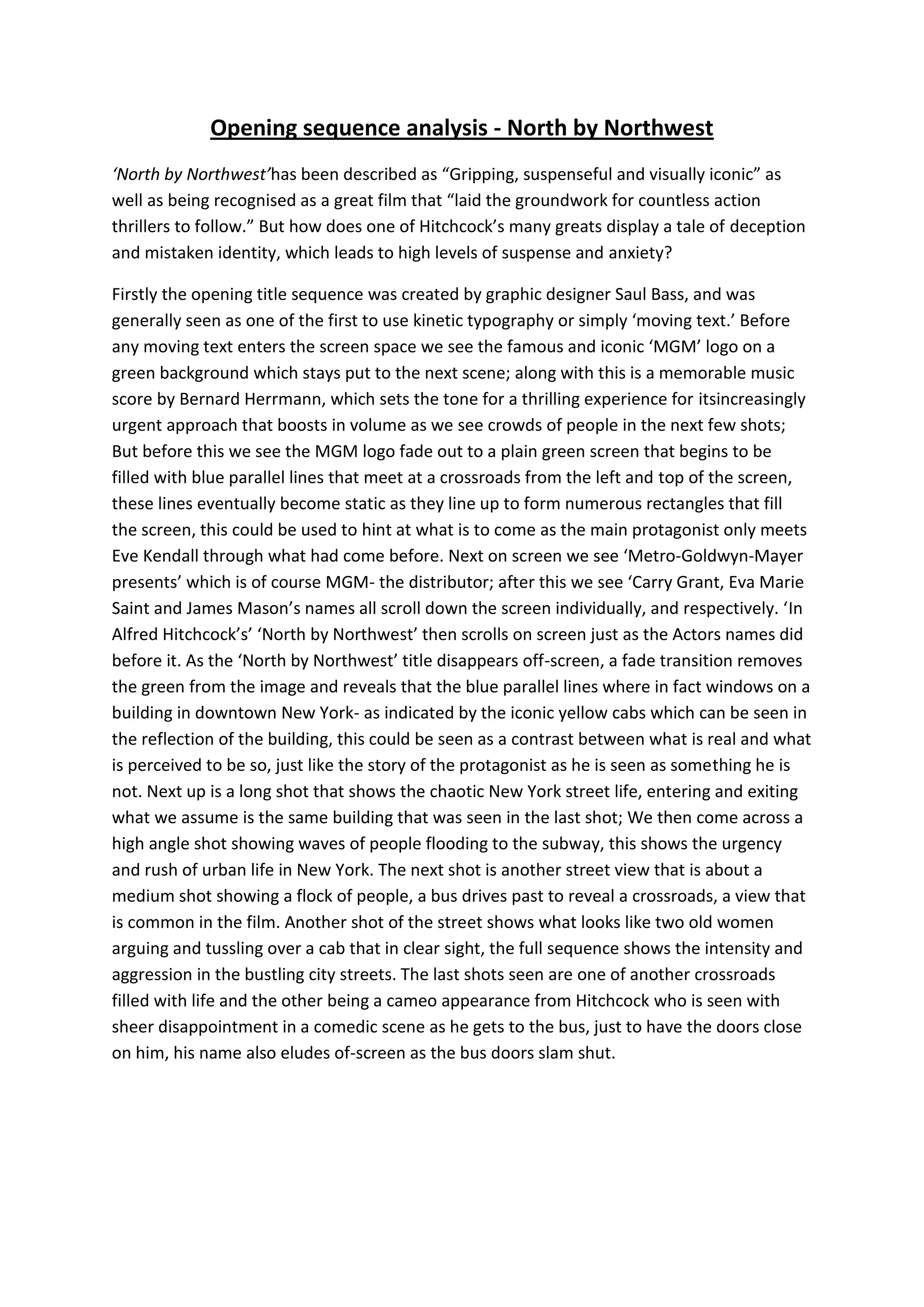 Opening sequence analysis 'North by Northwest' | DOCX