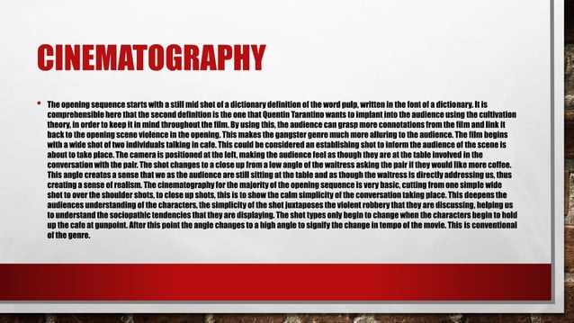 Opening sequence analysis- pulp fiction | PPTX | True Crime | Genres