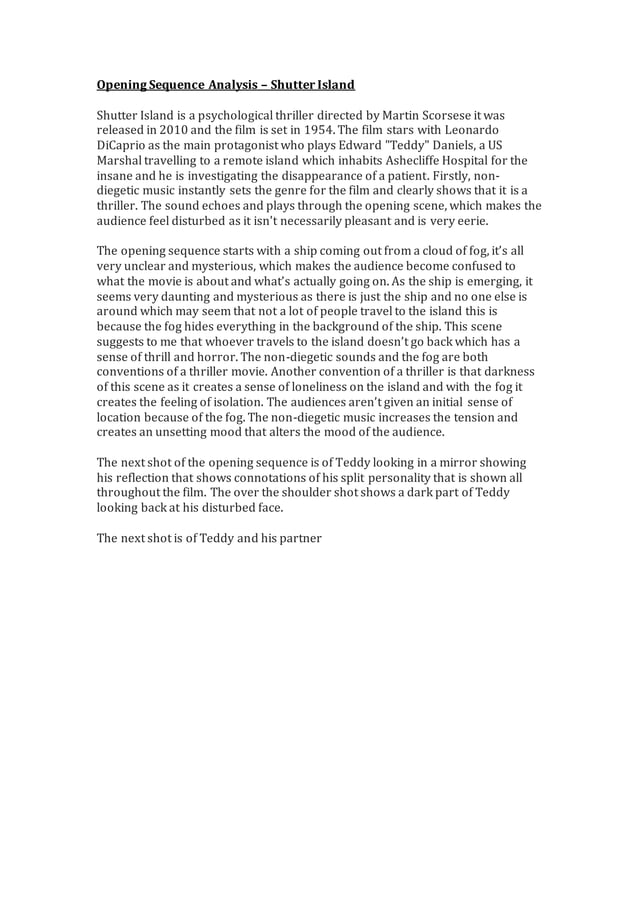 Opening sequence analysis – Shutter Island | DOCX | Movies | Entertainment