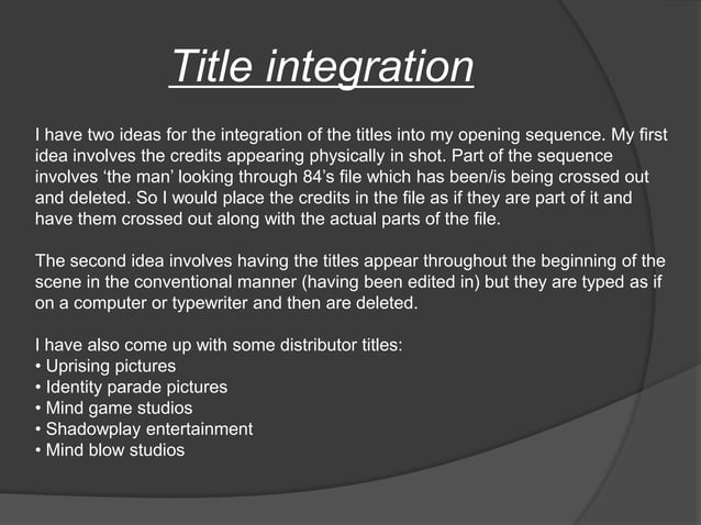 Opening sequence pitch | PPTX | Video Production | Content Production