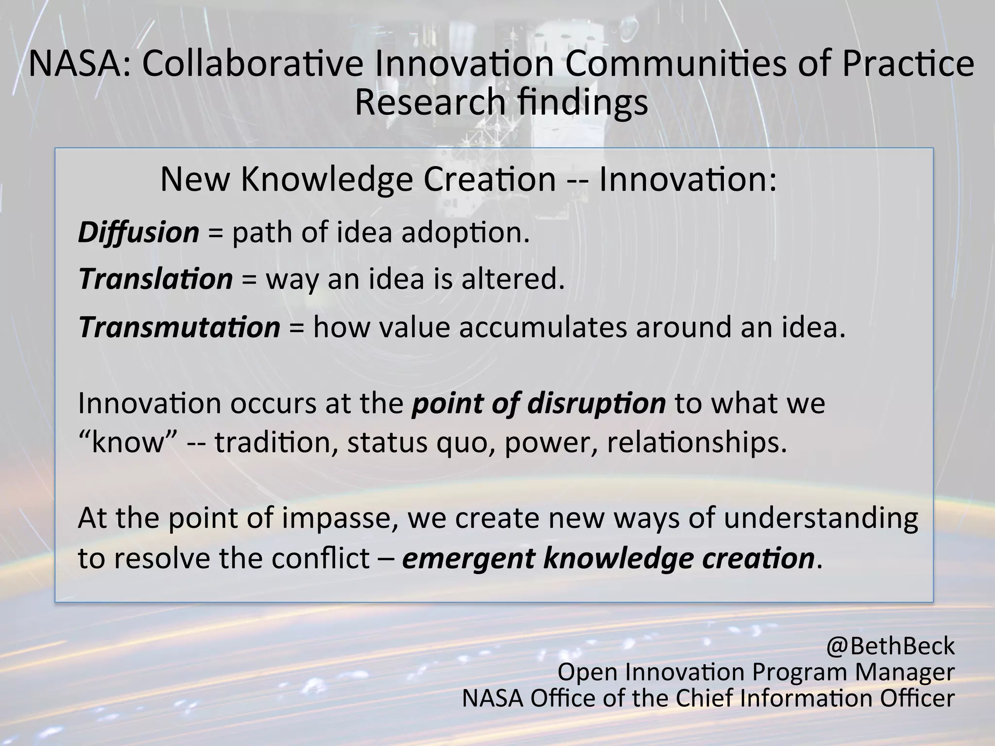 NASA: Collaborative Innovation for 2014 Open Innovation Conference | PDF