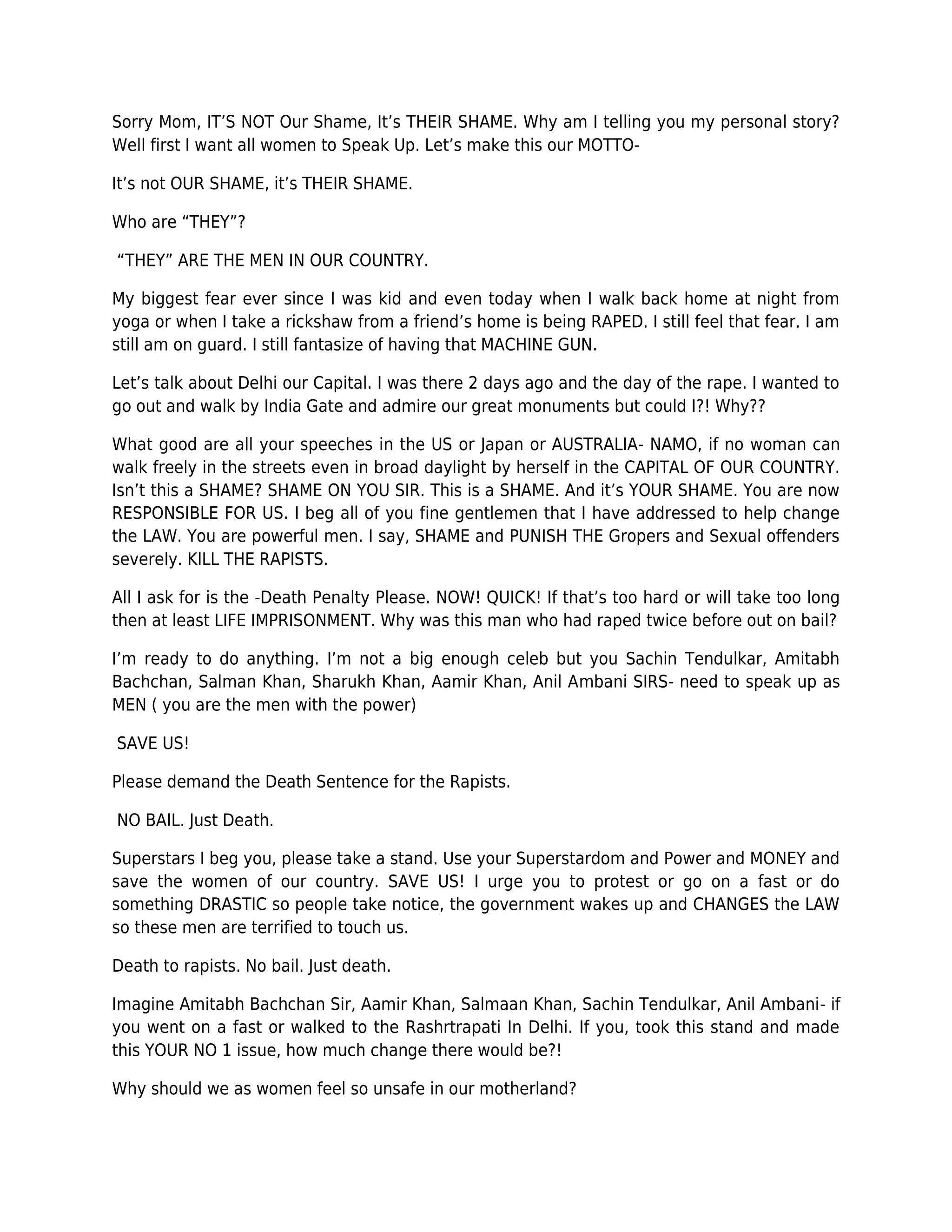 Open Letter By Shenaz Treasurywala To Modi | PDF