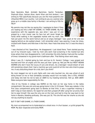 Open Letter By Shenaz Treasurywala To Modi | PDF