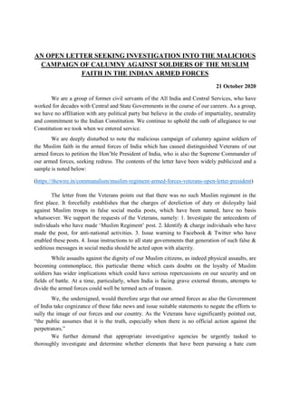 Open letter campaign against muslims in armed forces | PDF