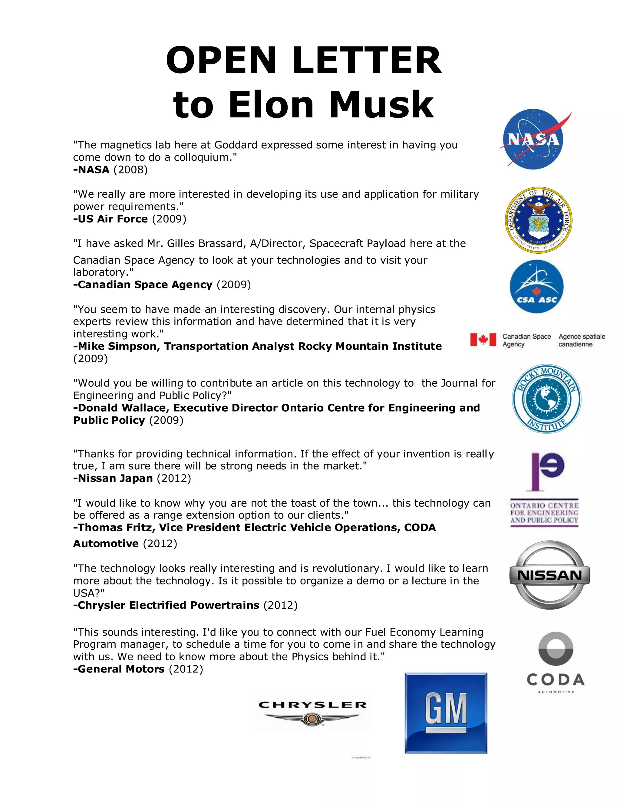 OPEN LETTER To Elon Musk | PDF