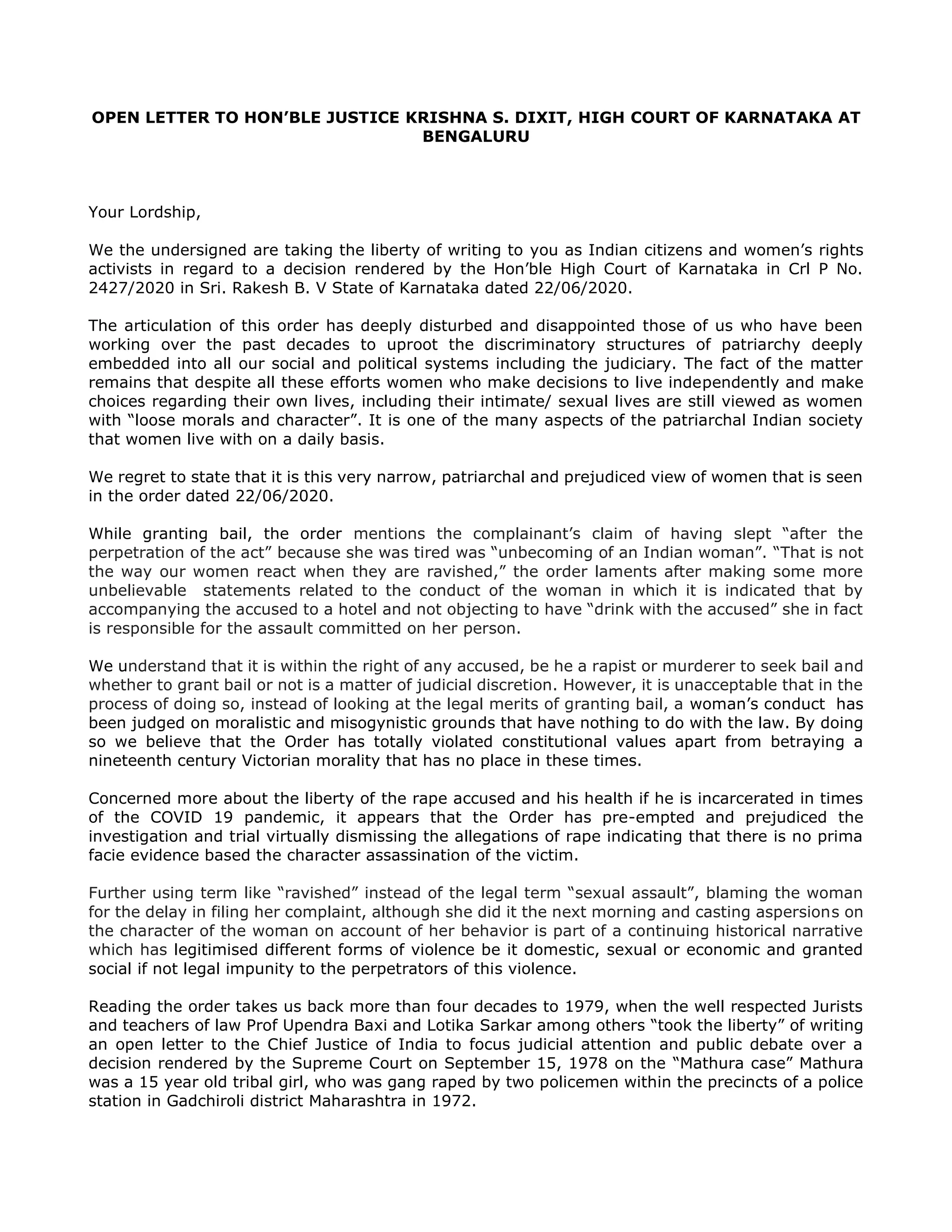 Open letter to justice krishna dixit final | PDF | Crime & Harmful Acts ...