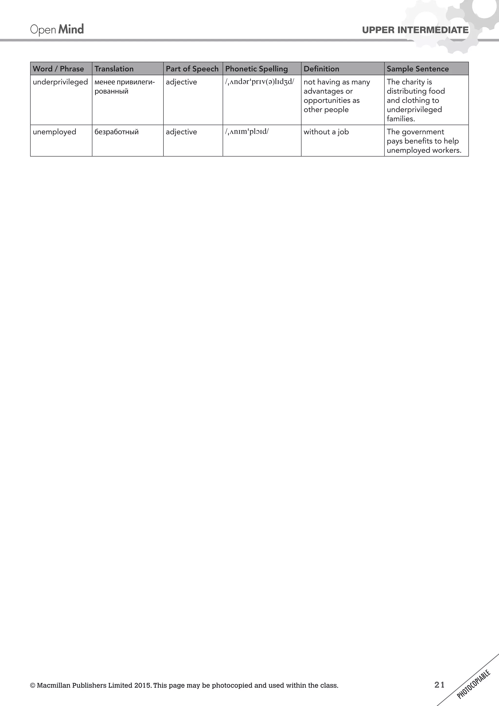 Open mind upper intermediate unit 8 wordlist russian | PDF