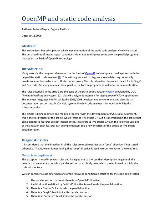 OpenMP and static code analysis | PDF