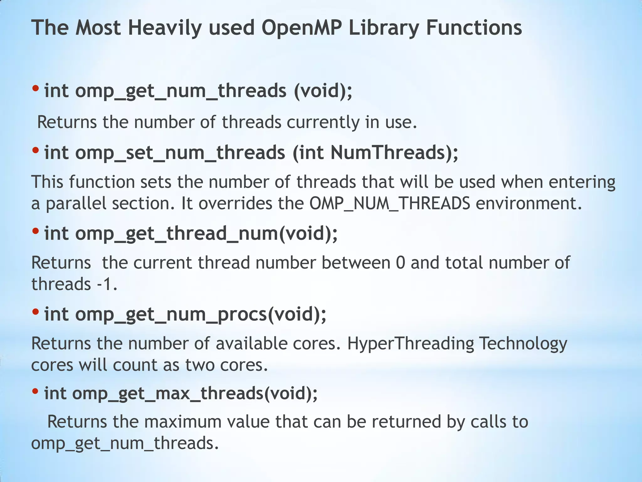 Open mp library functions and environment variables | PDF | Programming Languages | Computing