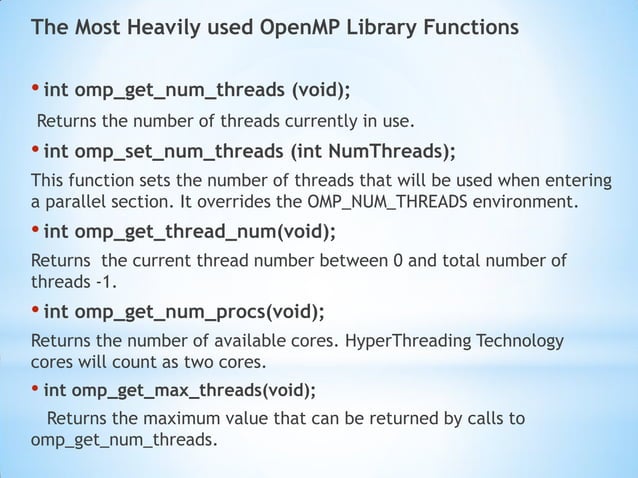 Open mp library functions and environment variables | PDF | Programming Languages | Computing