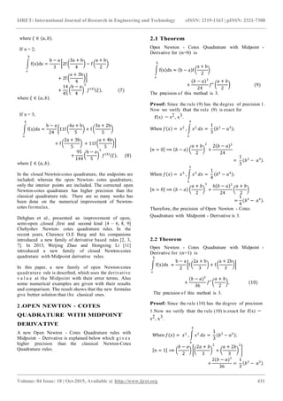 Open newton cotes quadrature with midpoint derivative for integration ...
