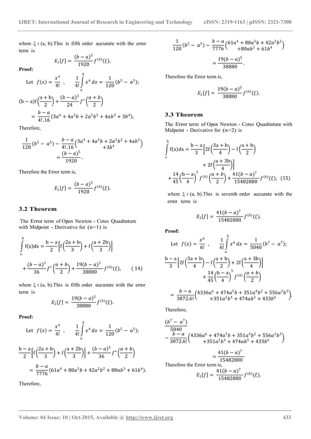 Open newton cotes quadrature with midpoint derivative for integration ...