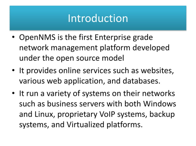 OpenNMS presentation | PPTX | Computer Networking | Computing