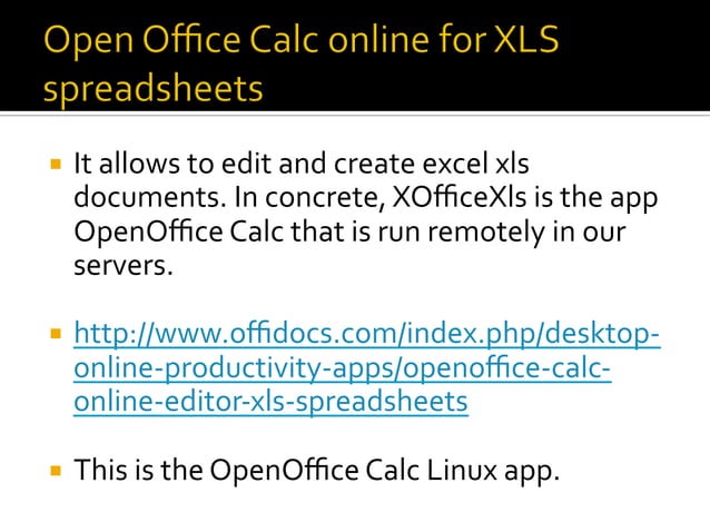 Open Office Calc online for creating and editing XLS spreadsheets | PPT