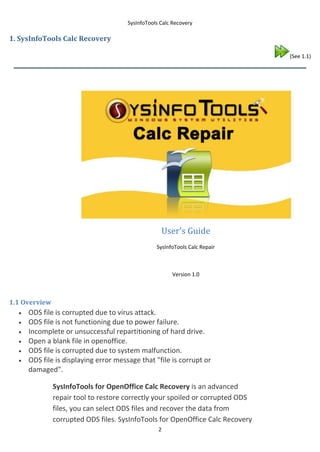 SysInfoTools OpenOffice Calc Recovery | PDF
