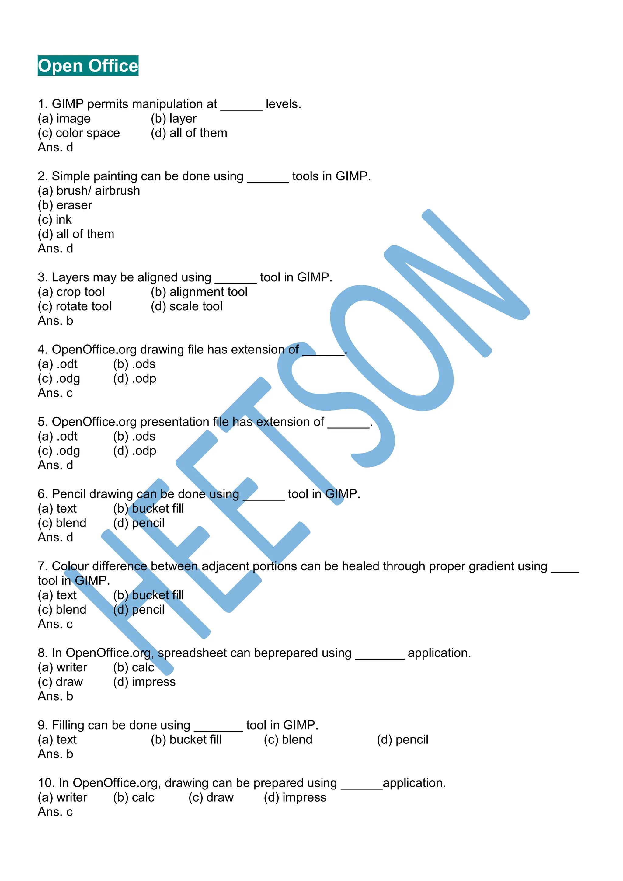 Open Office MCQ (OpenOffice Questions and Answers) | PDF