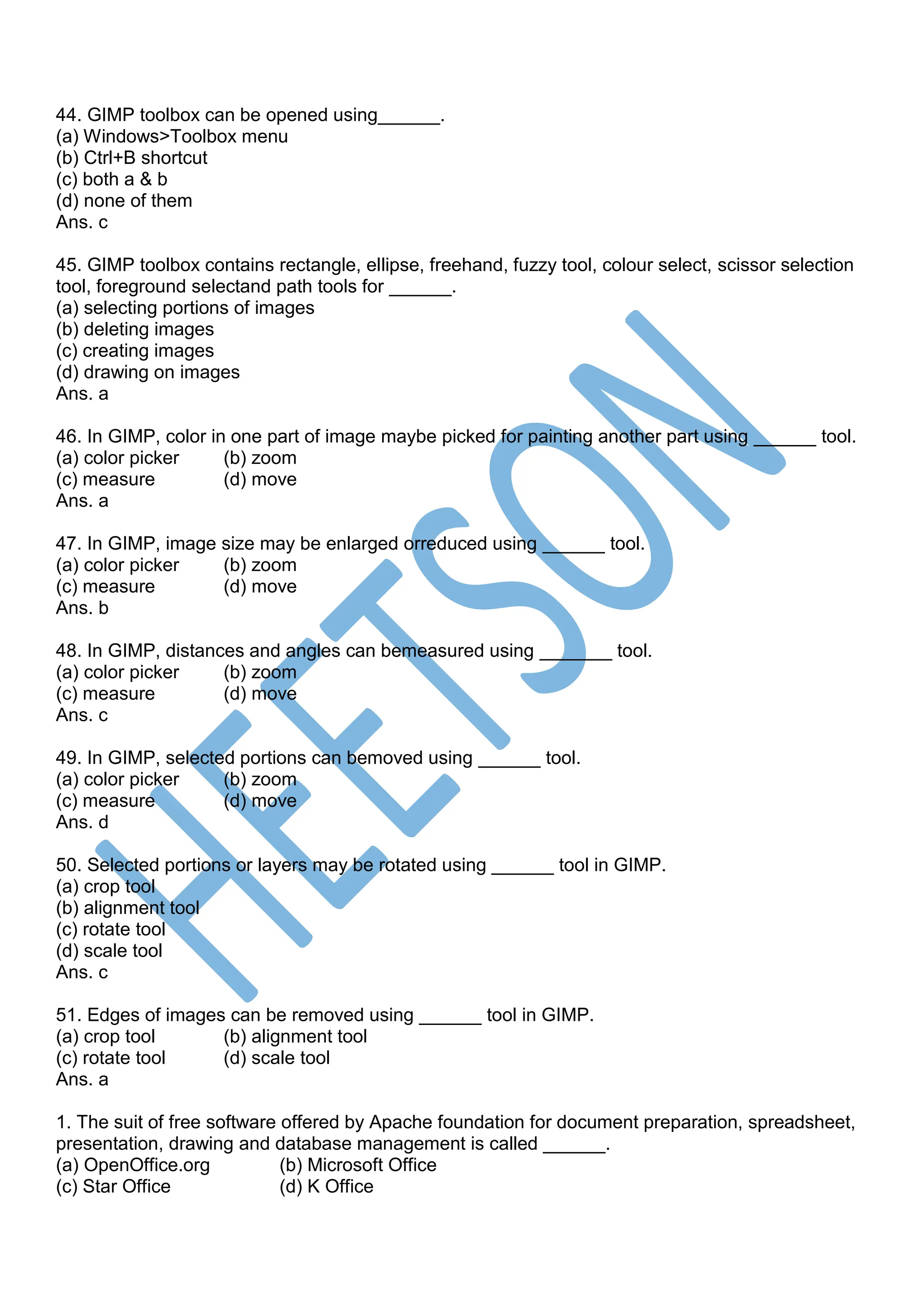Open Office MCQ (OpenOffice Questions and Answers) | PDF