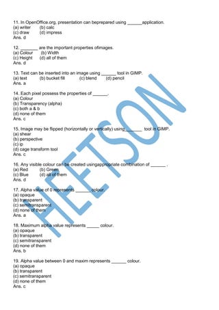 Open Office MCQ (OpenOffice Questions and Answers) | PDF