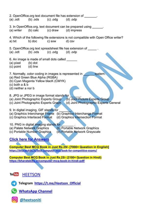 Open Office MCQ (OpenOffice Questions and Answers) | PDF | Photo Editing Software | Computer ...