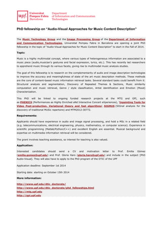 PhD fellowship on “Audio-Visual Approaches for Music Content Description” | PDF | Digital Audio ...
