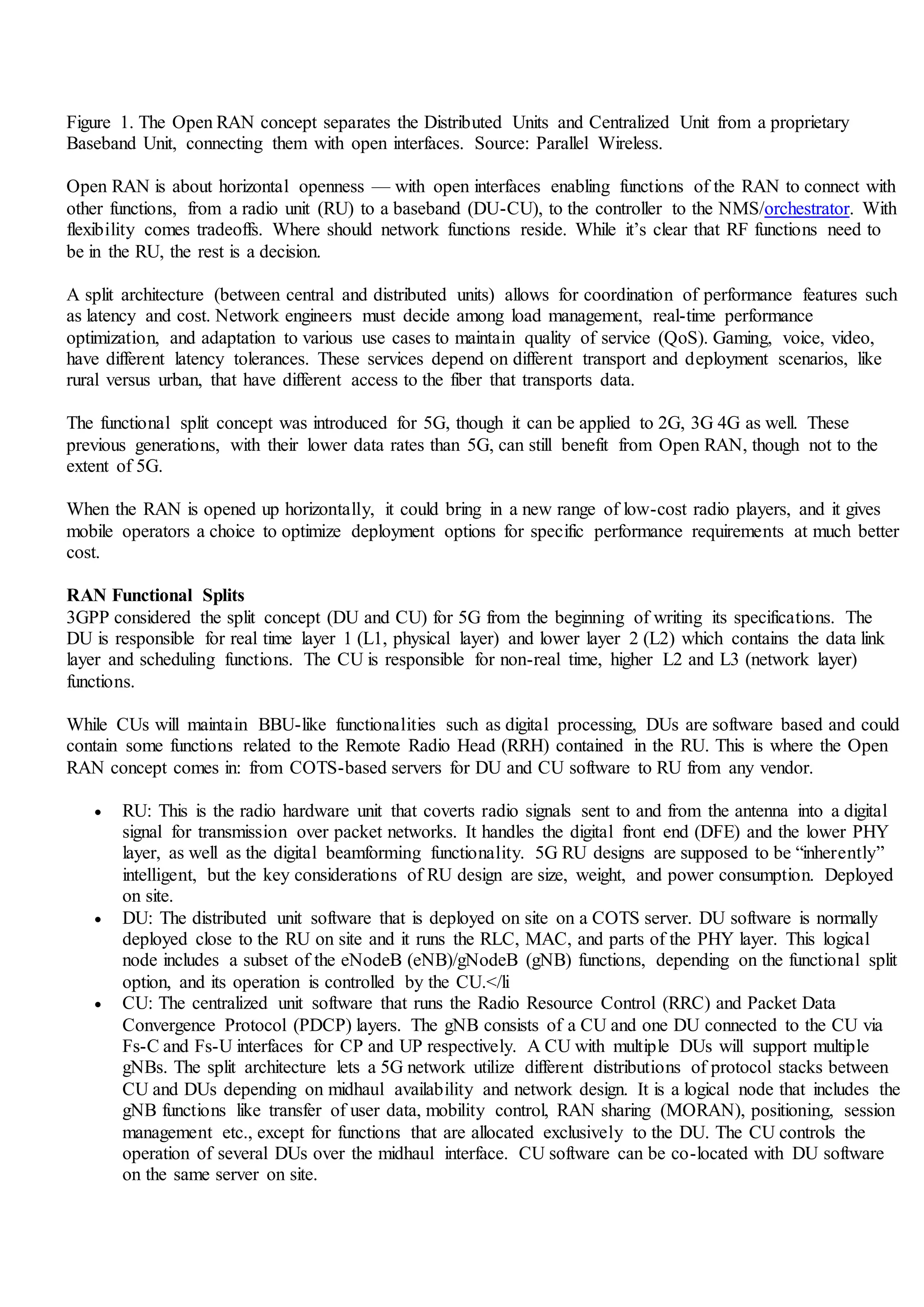 Open ran functional splits | PDF