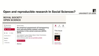 Not just for STEM: Open and reproducible research in the social ...
