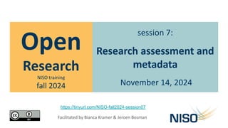 Bosman and Kramer Research assessment and metadata" | PPT