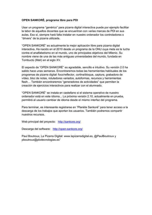 OPEN SANKORÉ, PROGRAMA LIBRE PARA PDI | PDF