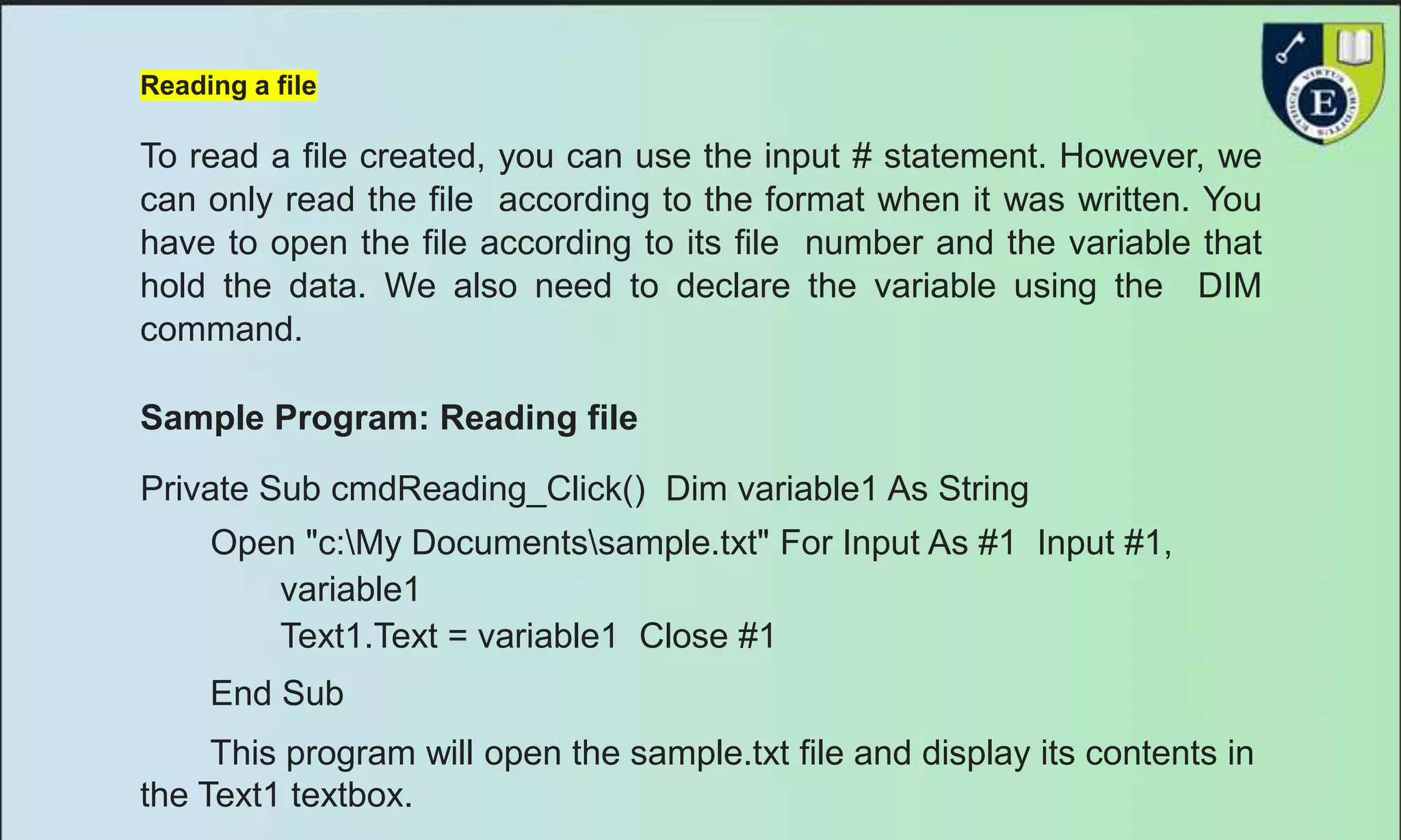 Open save file vb6 program | PPT