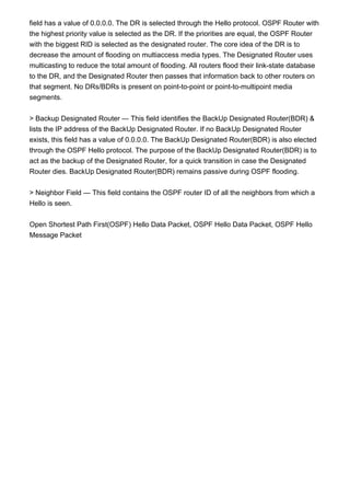 Open Shortest Path First(OSPF) Hello Message Data Packet