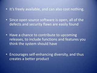 Open Source Software | PPTX | Operating Systems | Computer Software and Applications