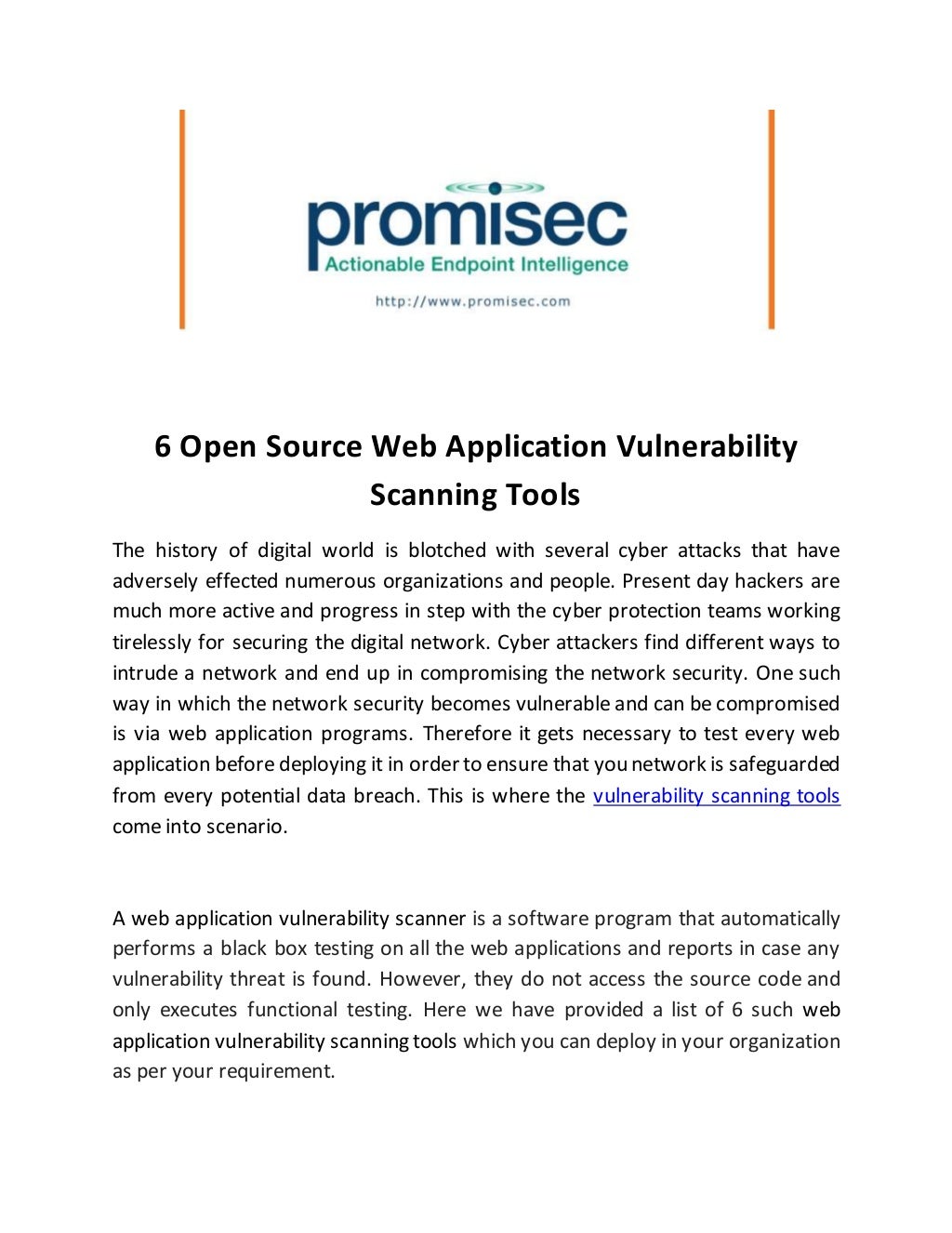 Open Source Web Application Vulnerability Scanning Tools