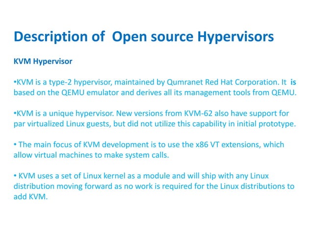 Open source hypervisors in cloud | PPTX | Operating Systems | Computer ...