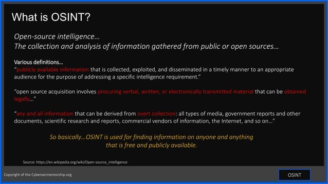 OpenSourceIntelligence-OSINT.pptx | Internet | Computing
