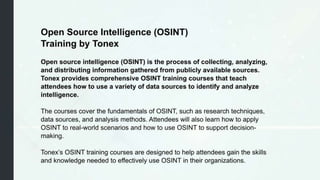 OSINT (Open Source Intelligence) Training by Tonex | PPTX