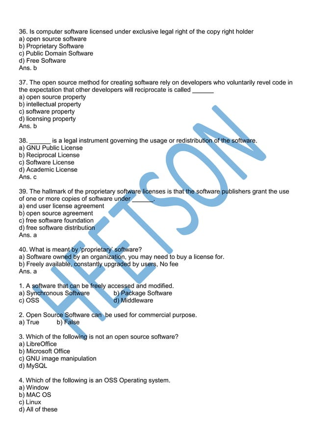 Open Source Software Important Questions | PDF | Operating Systems | Computer Software and ...