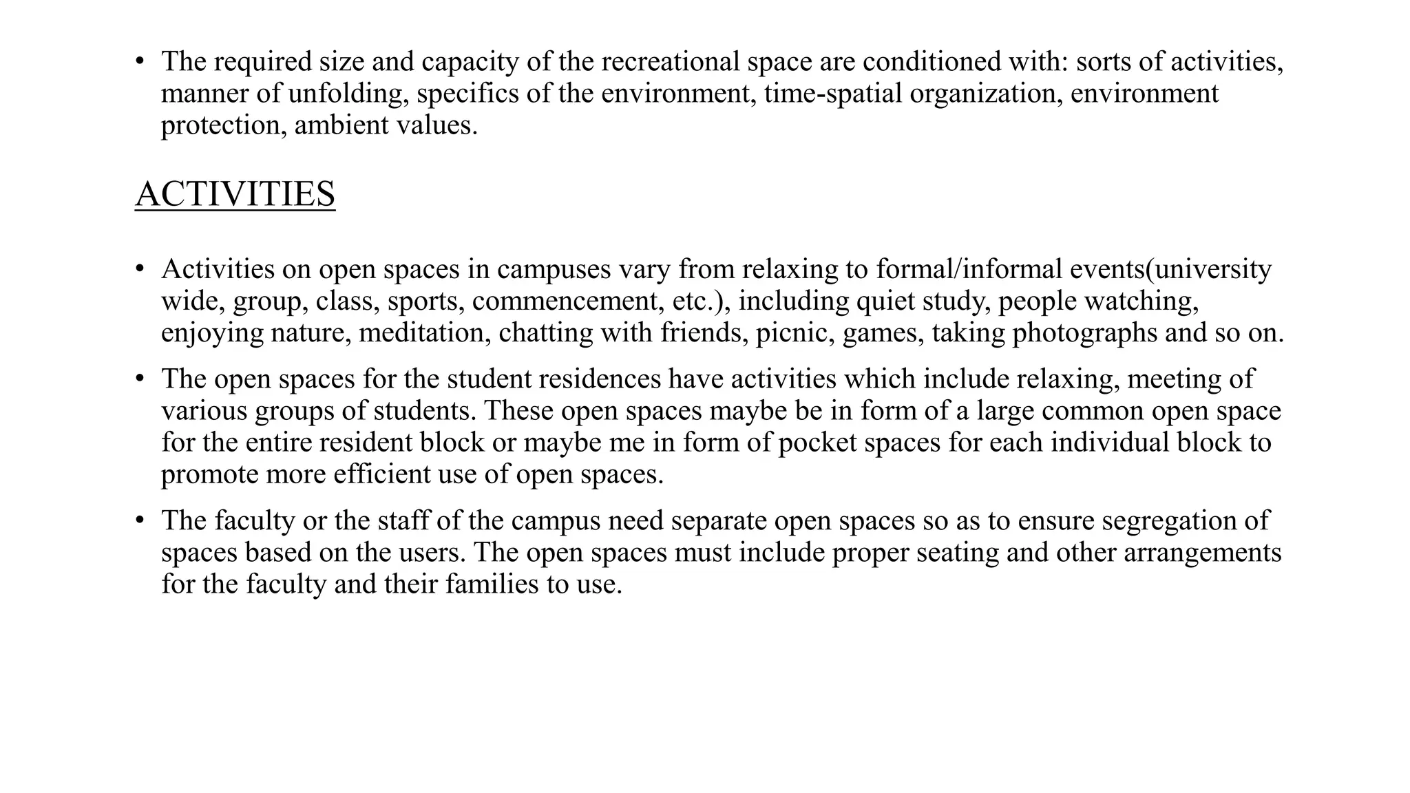 Recreation Spaces, Open Spaces and student residences Literature Study ...