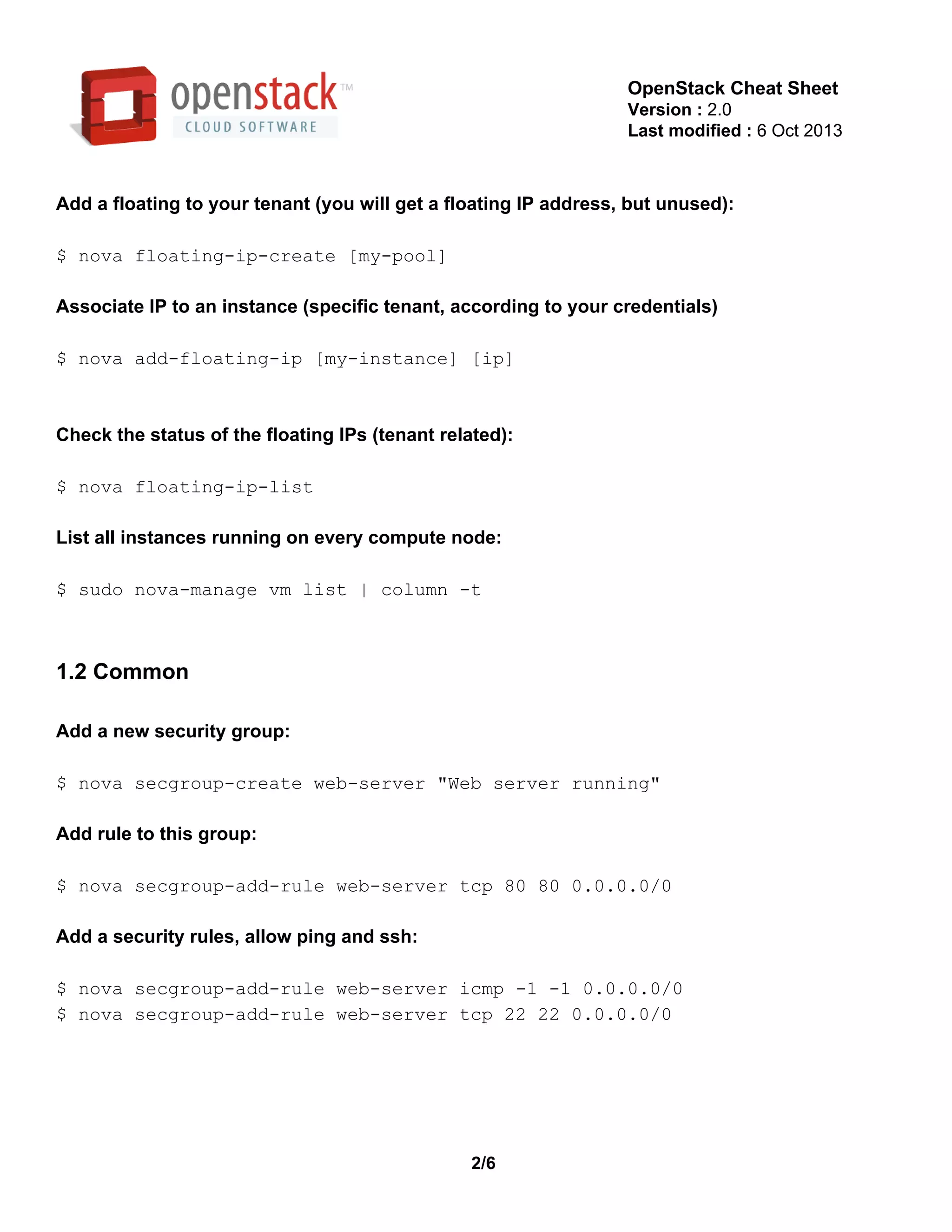 OpenStack Cheat Sheet V2 | PDF