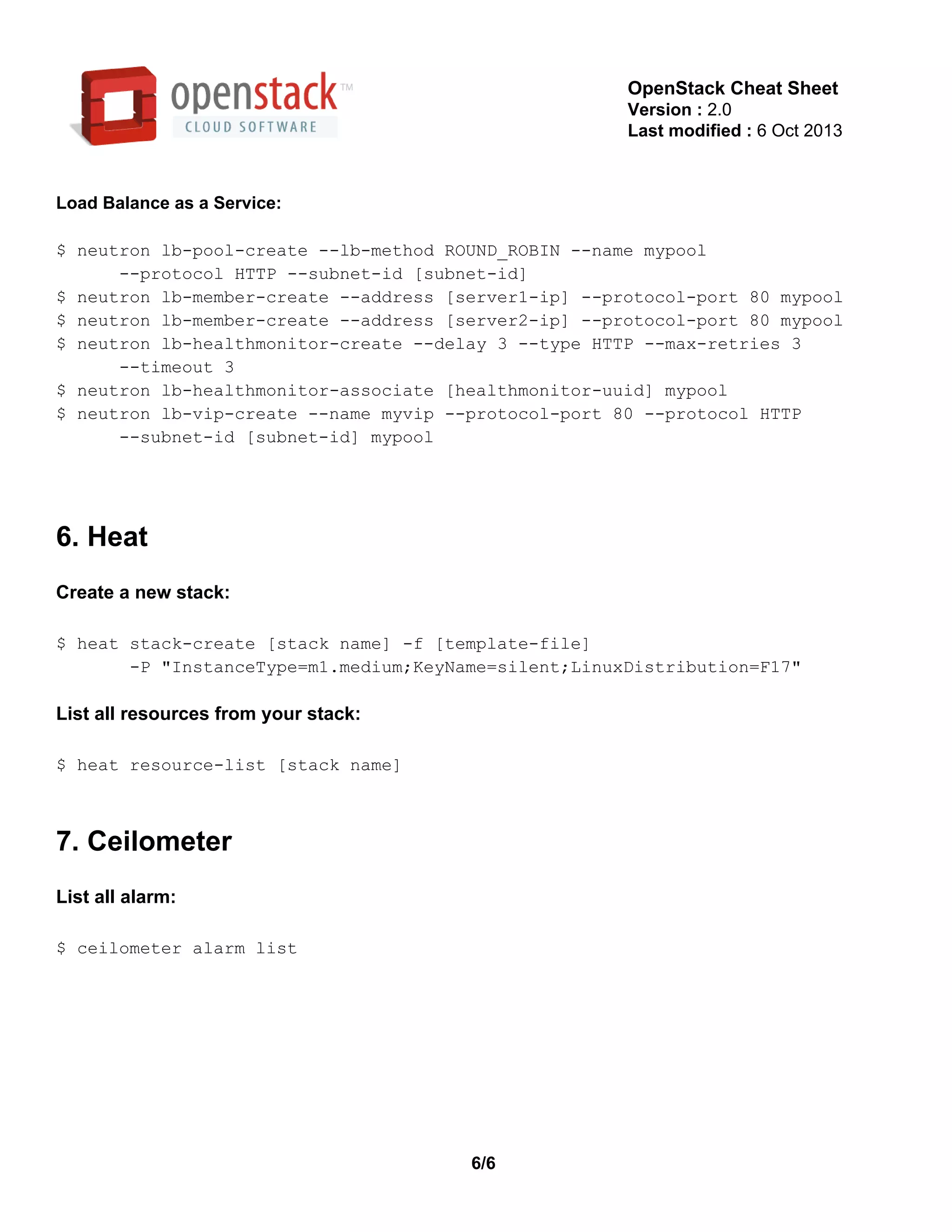OpenStack Cheat Sheet V2 | PDF
