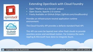 OpenStack & Cloud Foundry (OpenStack Fall 2012 Summit) | PPTX | Cloud Computing | Internet