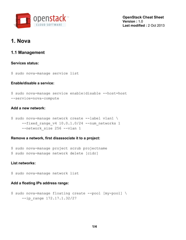 Open Stack Cheat Sheet V1 | PDF