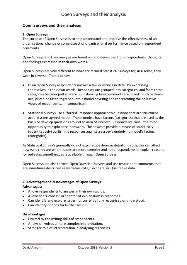 Open surveys and their analysis v3