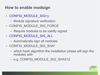 Signature verification of kernel module and kexec | ODP