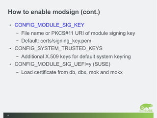 Signature verification of kernel module and kexec | ODP