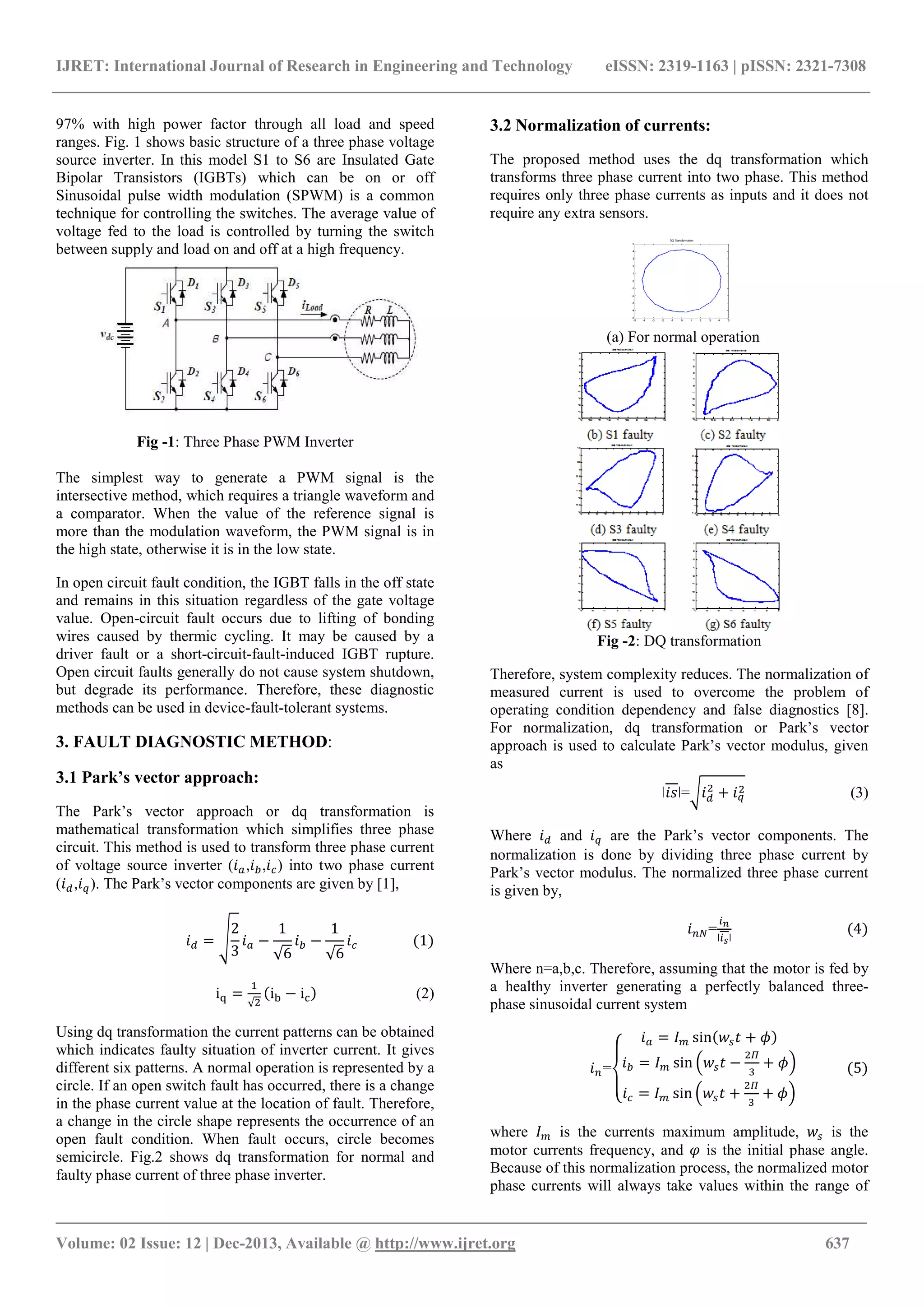 Open switch fault diagnosis in three phase inverter | PDF